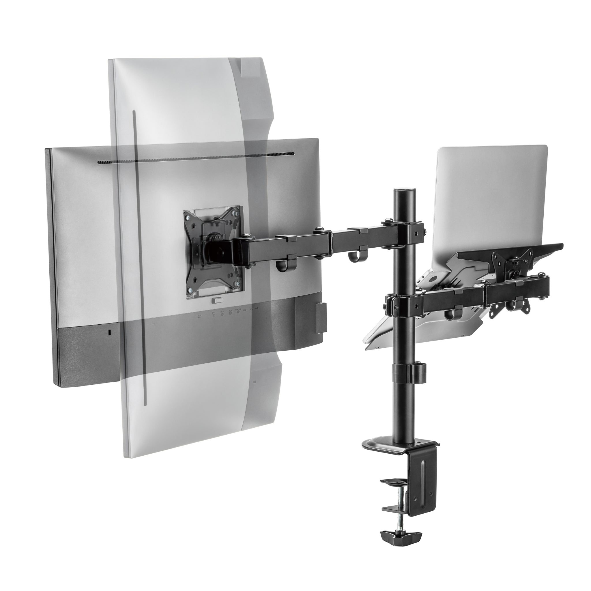 Dual Monitor Arm with a Removable Laptop Mount – Progressive Desk - Canada