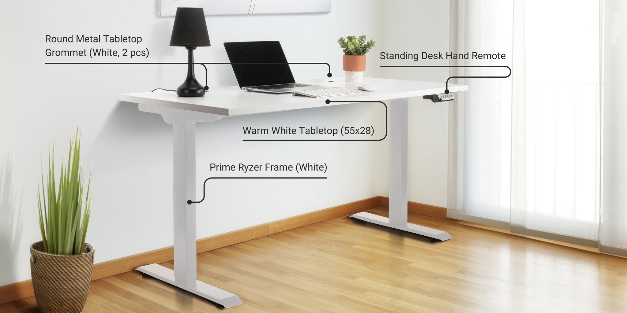 Prime Ryzer Standing Desk 55" x 28" Warm White – Progressive Desk - Canada